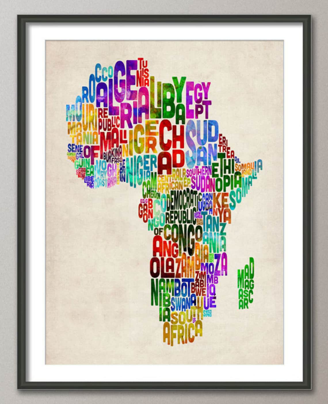 Typography Map of Africa Map Art Print 773 - Etsy UK