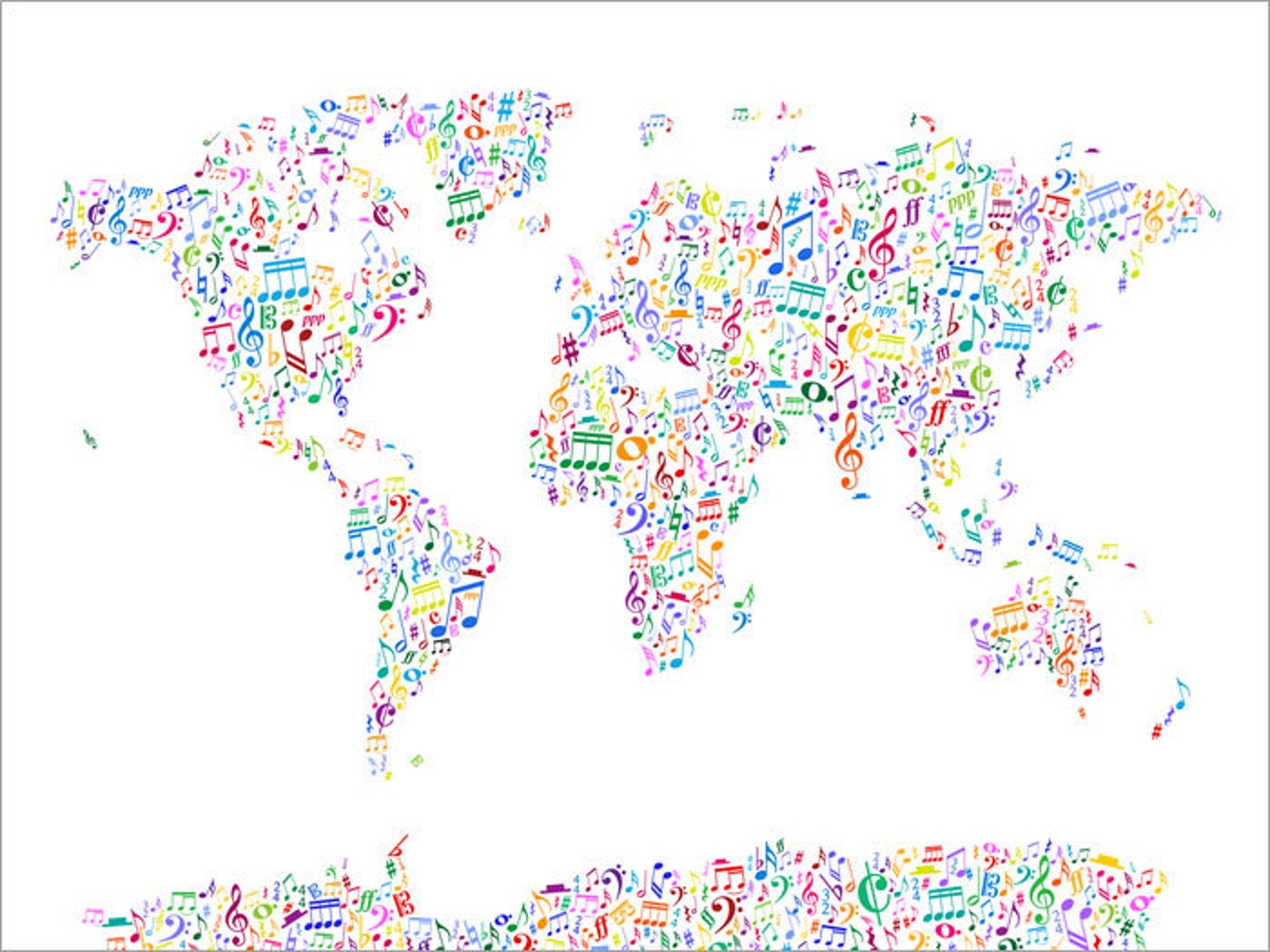 Music Notes Map of the World Map Art Print 21 - Etsy