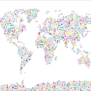 Music Notes Map of the World Map, Art Print 21 - Etsy