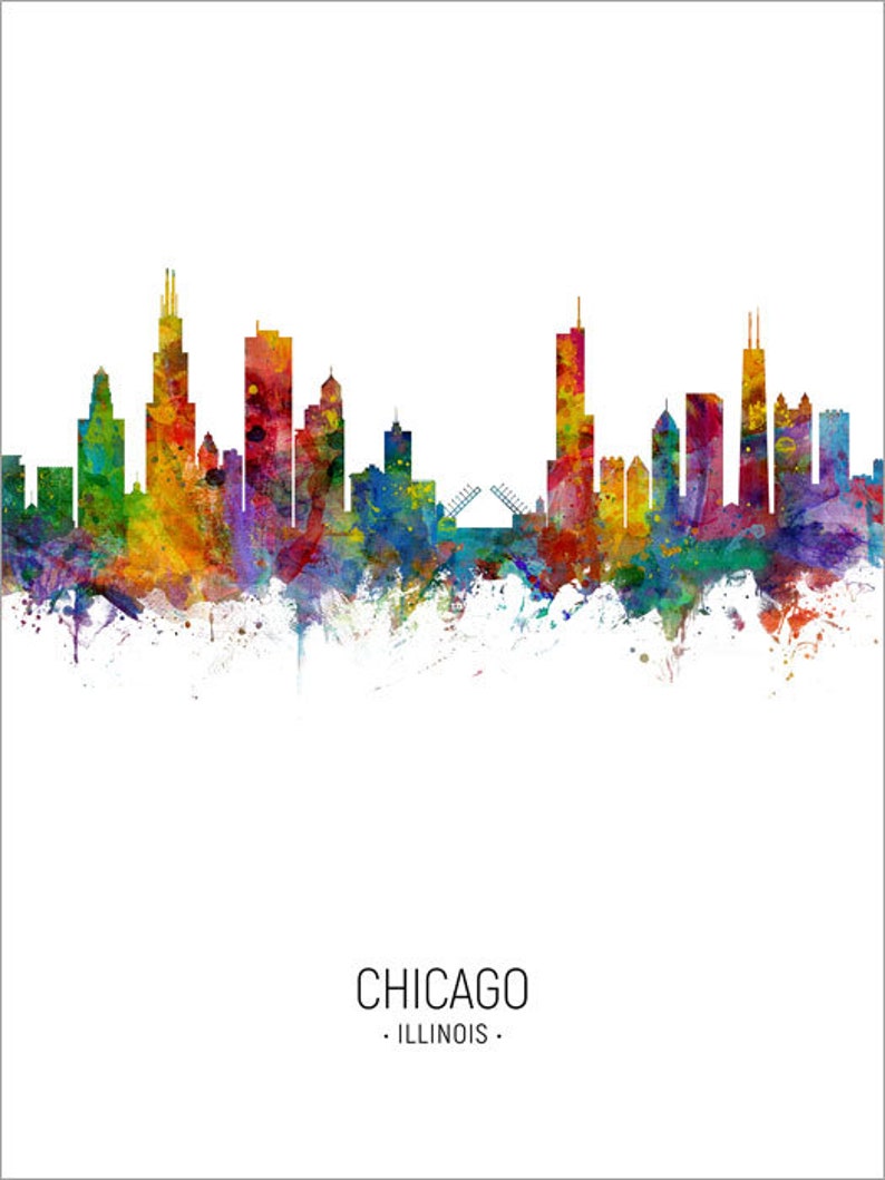 Chicago Skyline Chicago Illinois Cityscape Art Print Poster | Etsy