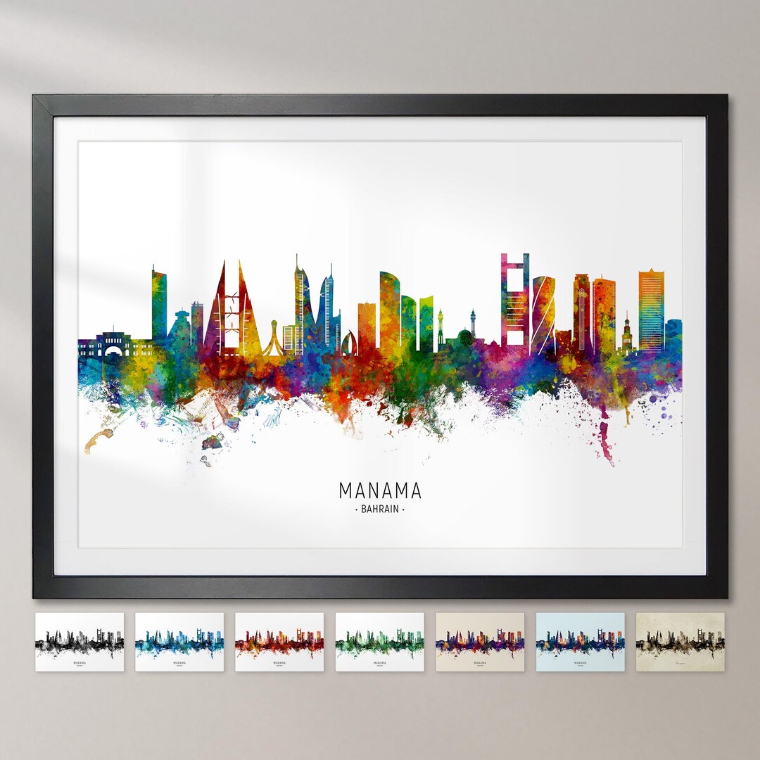Manama Skyline Bahrain, Cityscape Painting Art Print Poster CX (29505 ...