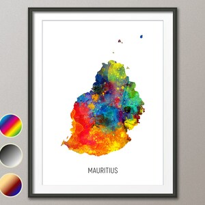 Mauritius Map, Watercolour Art Print Poster, Colour, Black White, Beige ...