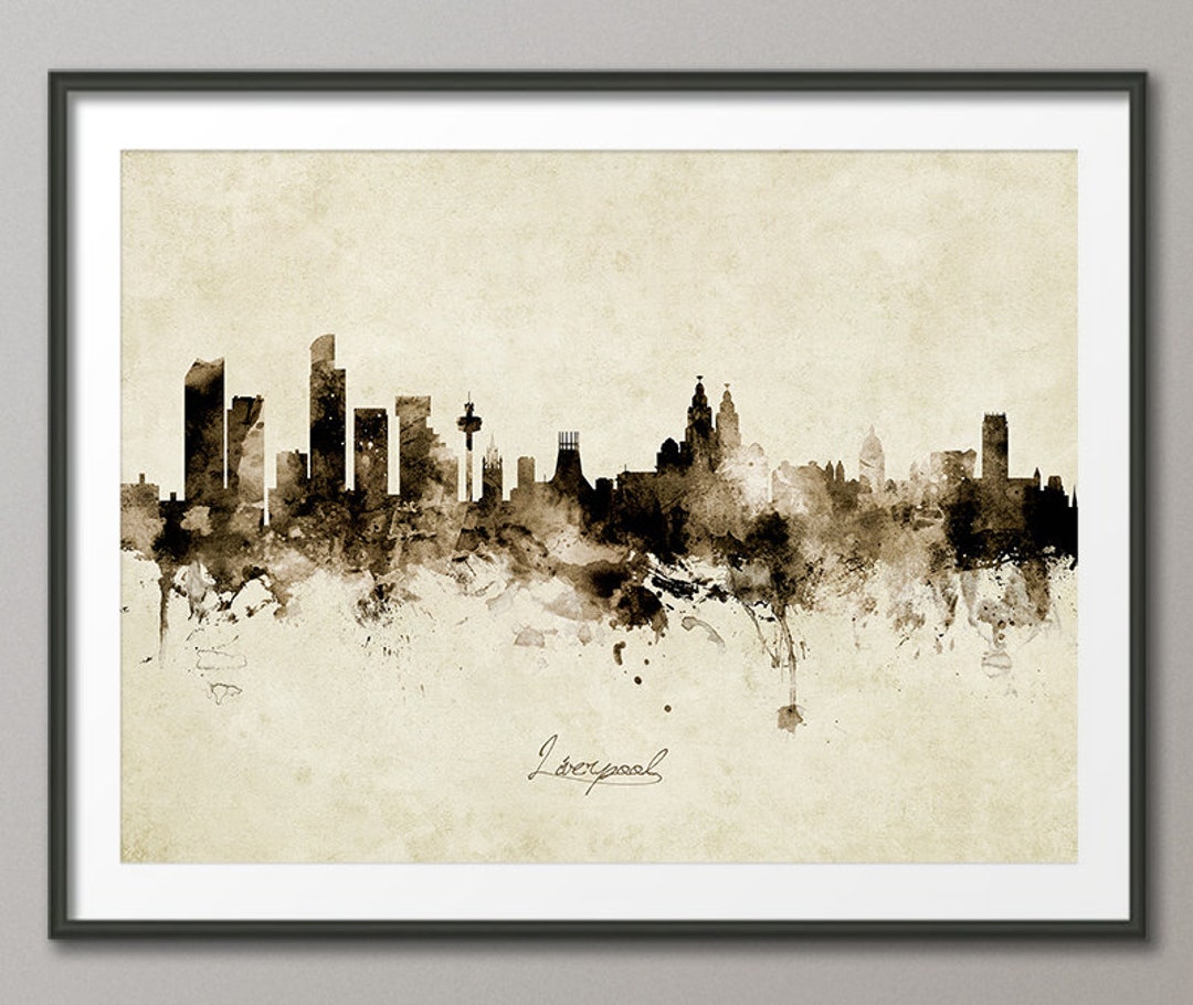 Liverpool Skyline England, Cityscape Art Print Poster Vintage Sepia ...