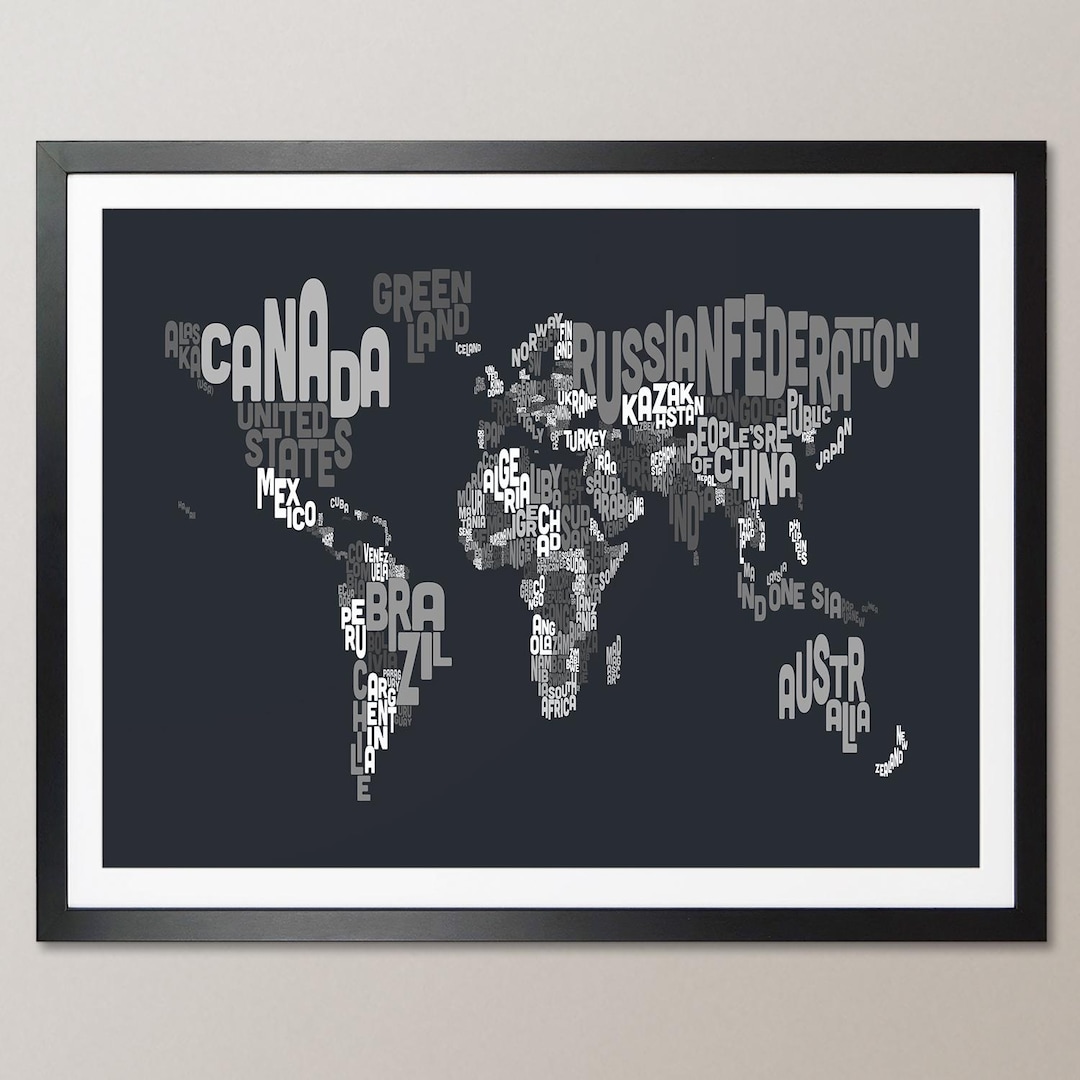 Typographic Text Map of the World Map, Art Print (890) - Etsy