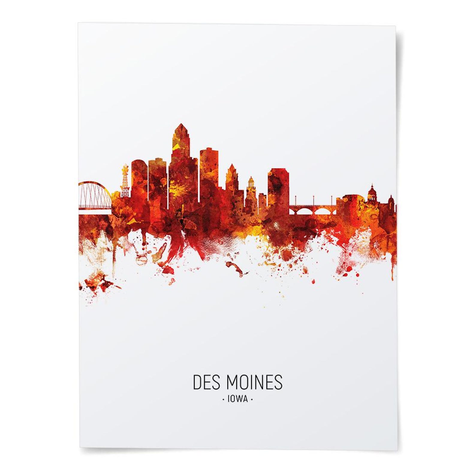 Des Moines Skyline, Iowa Cityscape Art Print Poster Portrait - PX (4953 ...