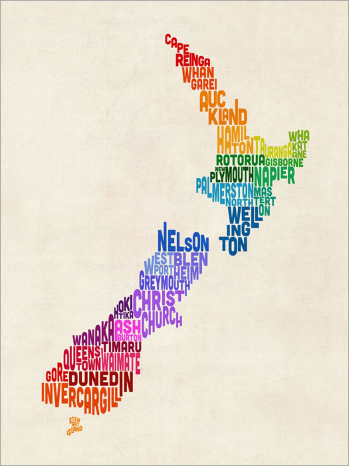 New Zealand Typography Text Map Art Print 1480 | Etsy