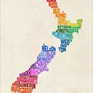 New Zealand Typography Text Map, Art Print (1480) - Etsy