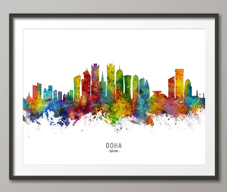 Doha Skyline Qatar Cityscape Painting Art Print Poster CX - Etsy