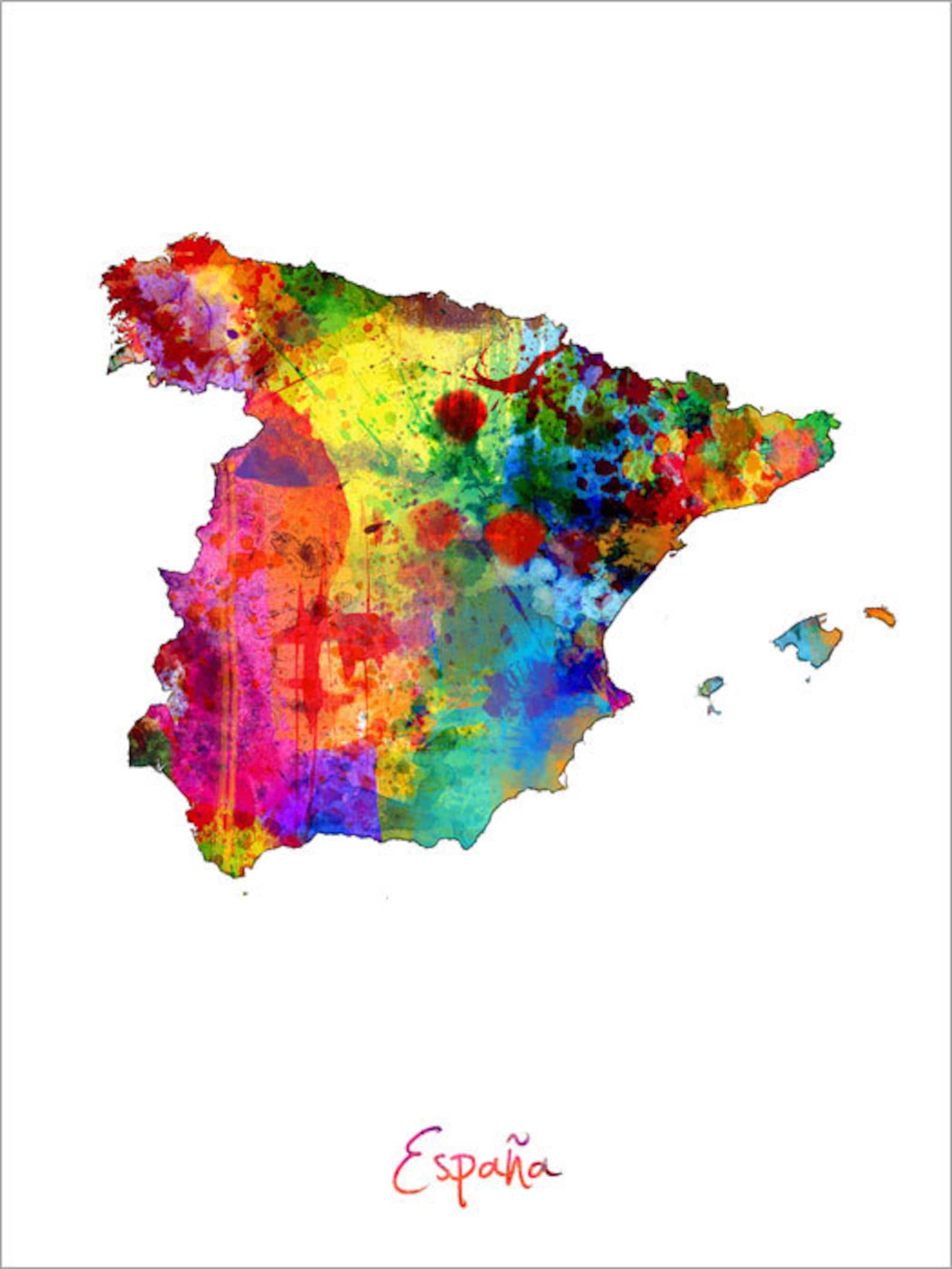 Spain Watercolor Map españa Art Print 1406 - Etsy