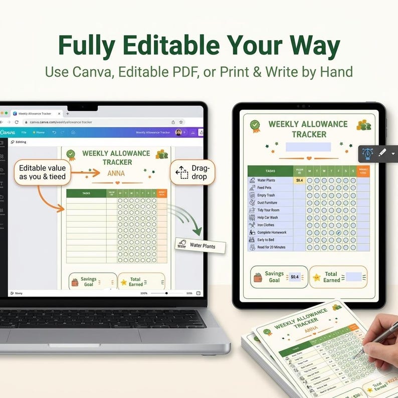Fillable PDF Allowance & Responsibility Chart for Kids | Printable Teen ...