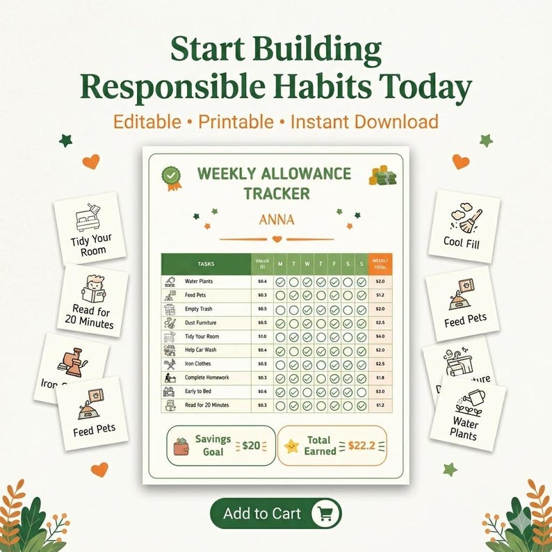 Fillable PDF Allowance & Responsibility Chart for Kids | Printable Teen ...