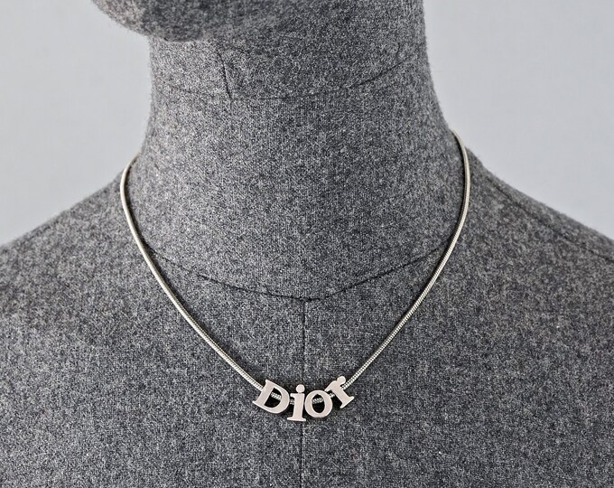 Vintage CHRISTIAN DIOR Logo Snake Chain Silver Necklace - Etsy