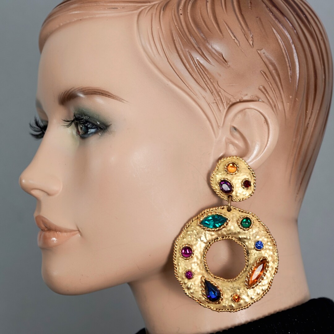 Vintage Massive EDOUARD RAMBAUD Jewelled Hoop Dangling Earrings - Etsy