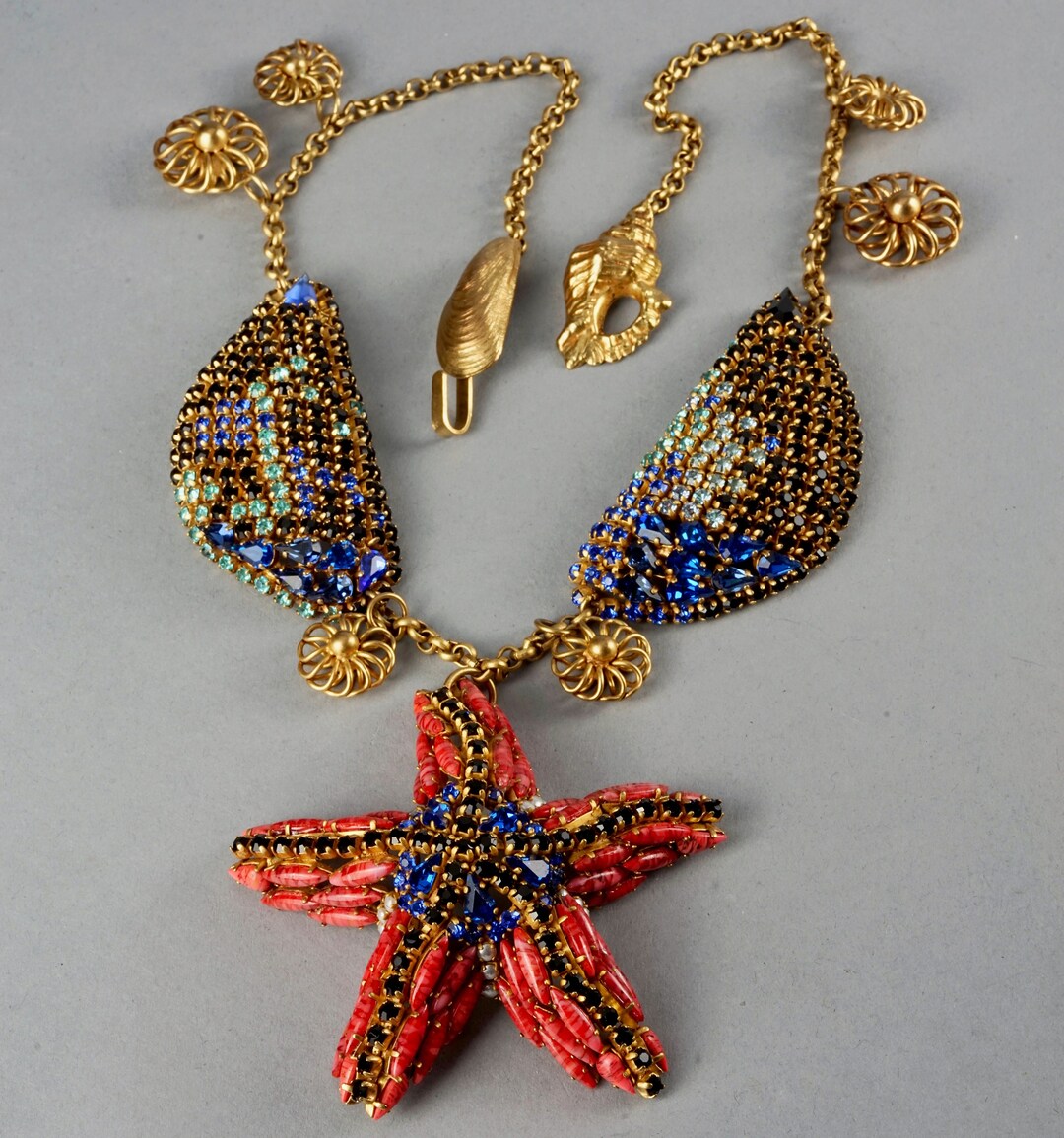 Vintage Massive HANNA BERNHARD Shell Starfish Rhinestone Necklace - Etsy
