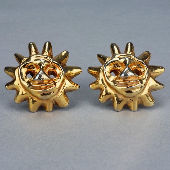 Vintage Massive CHRISTIAN LACROIX Sun Face Earrings - Gem
