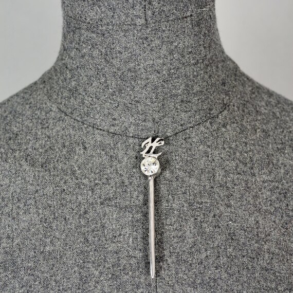 Vintage KARL LAGERFELD KL Logo Long Silver Brooch - Gem
