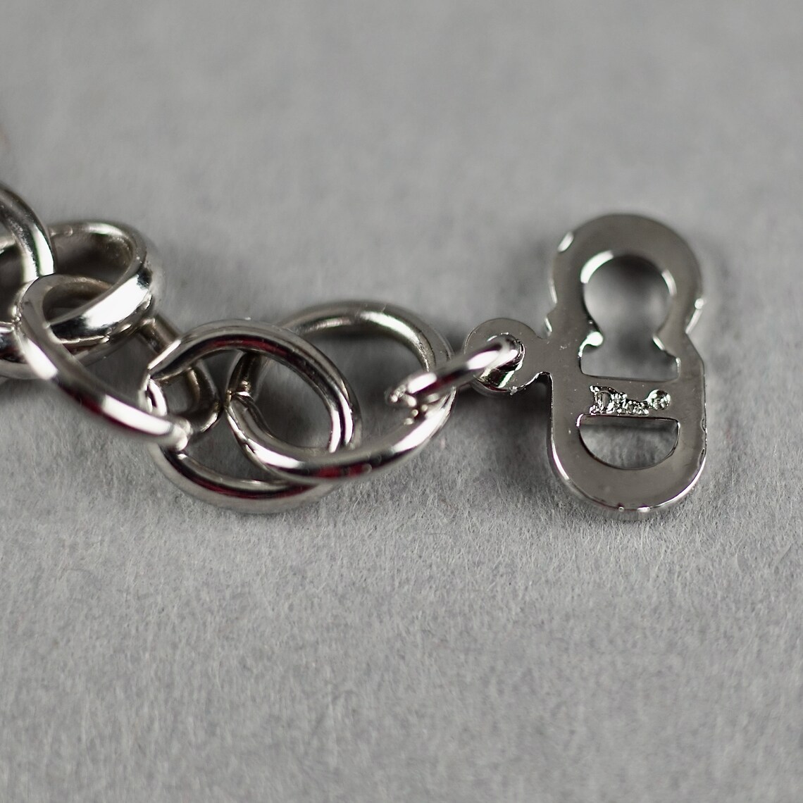 Vintage CHRISTIAN DIOR Monogram Logo Enamel ID Plate Silver Multi Chain ...