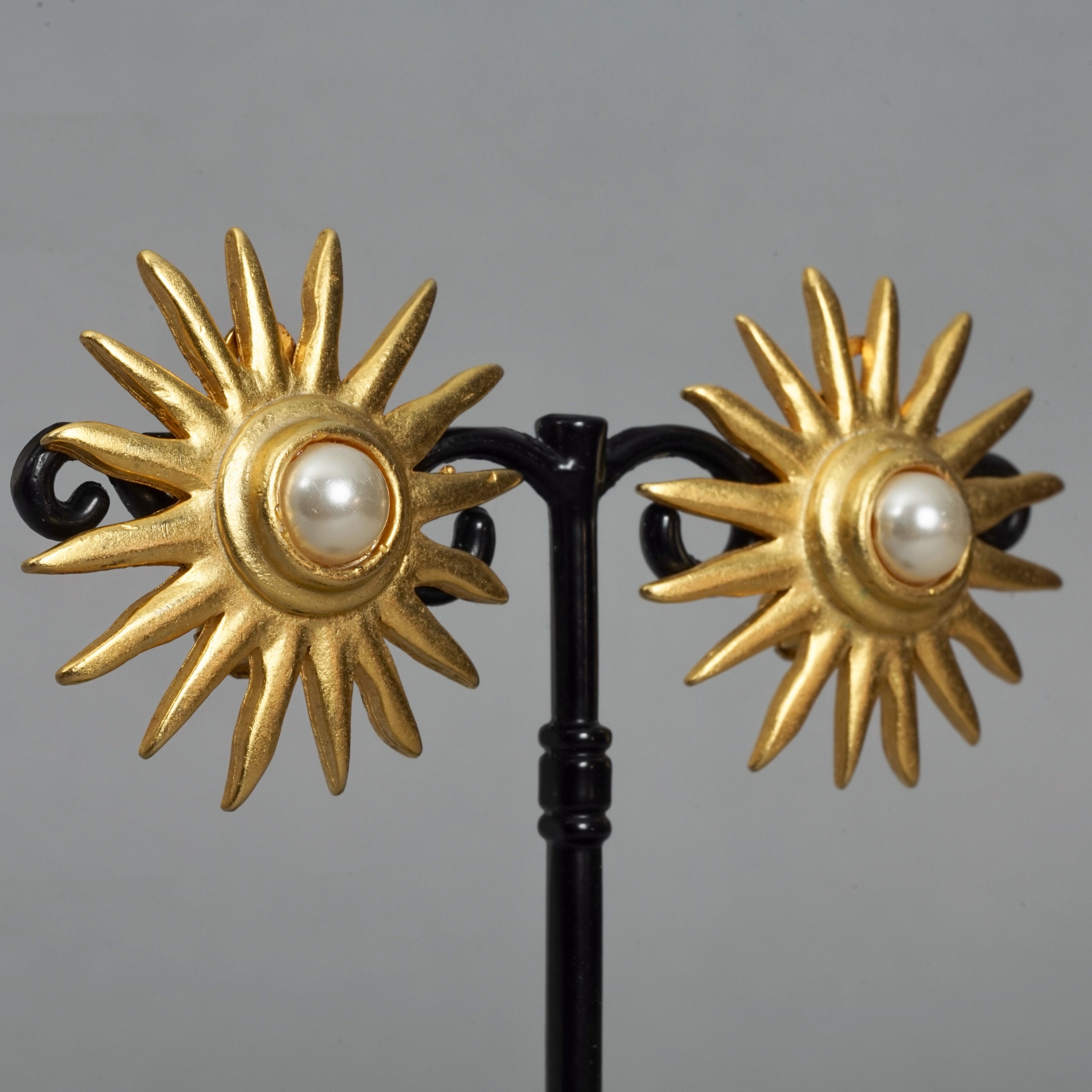 Vintage EDOUARD RAMBAUD Sunburst Pearl Earrings - Etsy