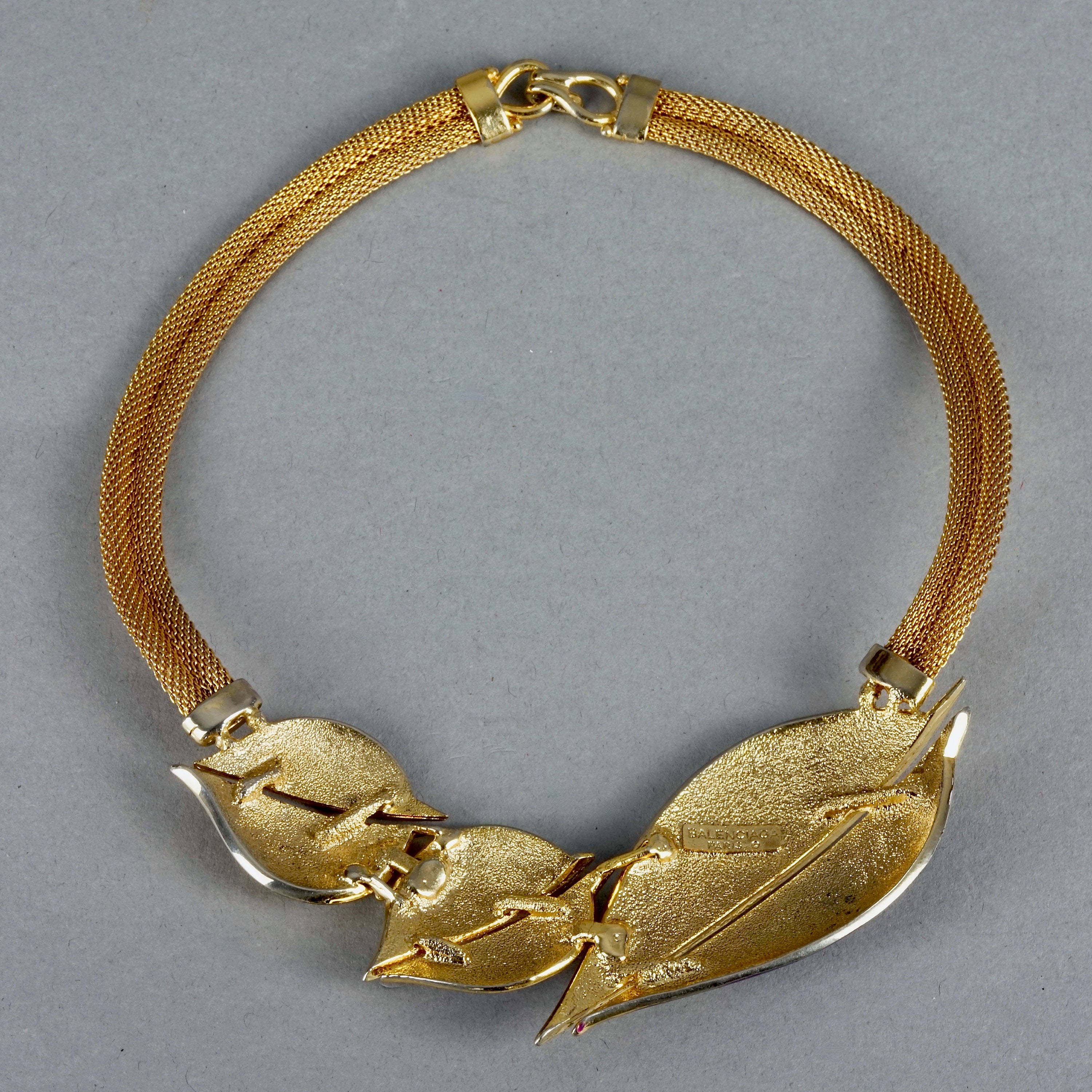 Vintage BALENCIAGA Violet Enamel Leaves Mesh Choker Necklace Vintage BALENCIAGA Violet Enamel Leaves Mesh Choker Necklace