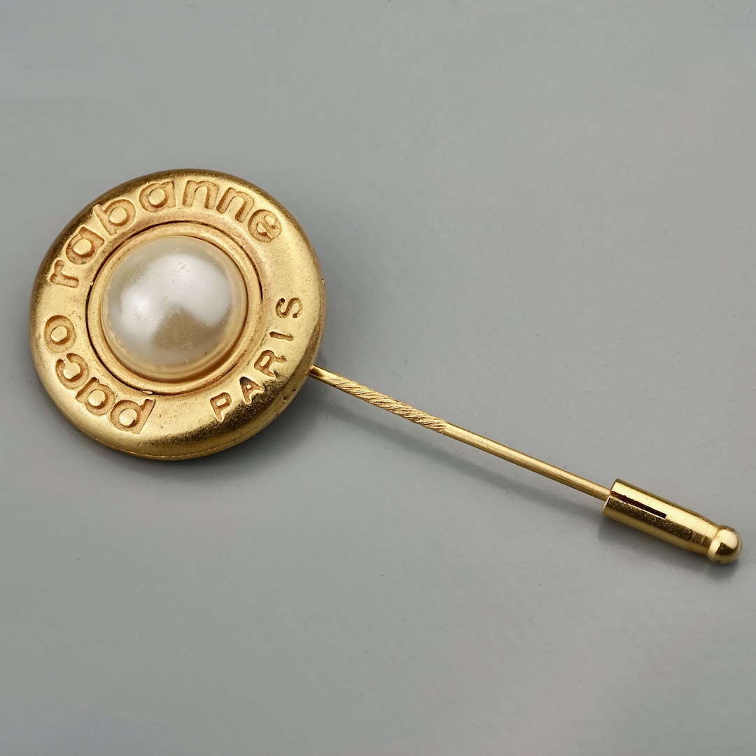 Vintage PACO RABANNE Logo Pearl Stick Pin Brooch - Etsy
