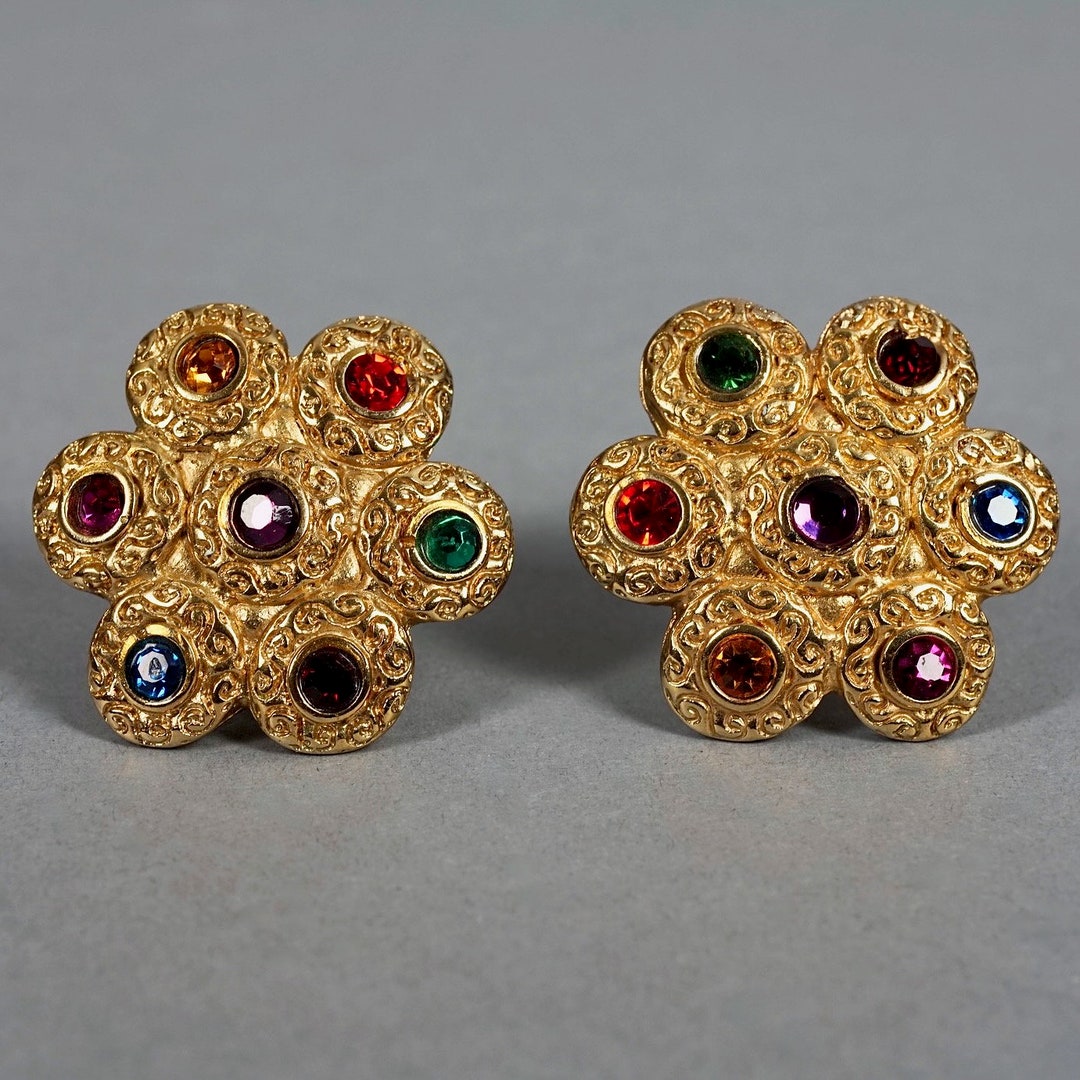 Vintage Massive JACKY DE G Baroque Jewel Flower Earrings - Etsy