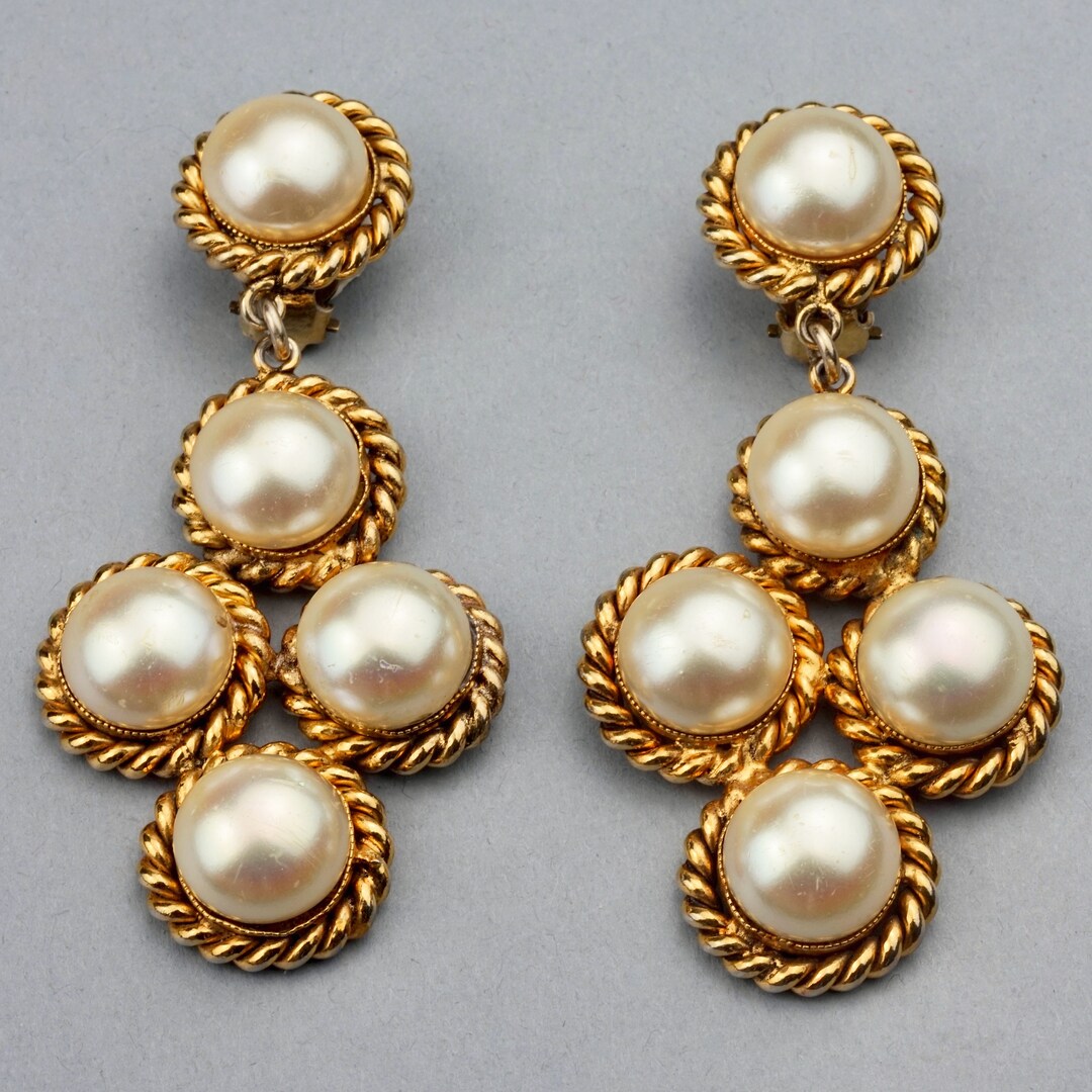 Vintage Massive EDOUARD RAMBAUD Cross Pearl Dangling Earrings - Etsy