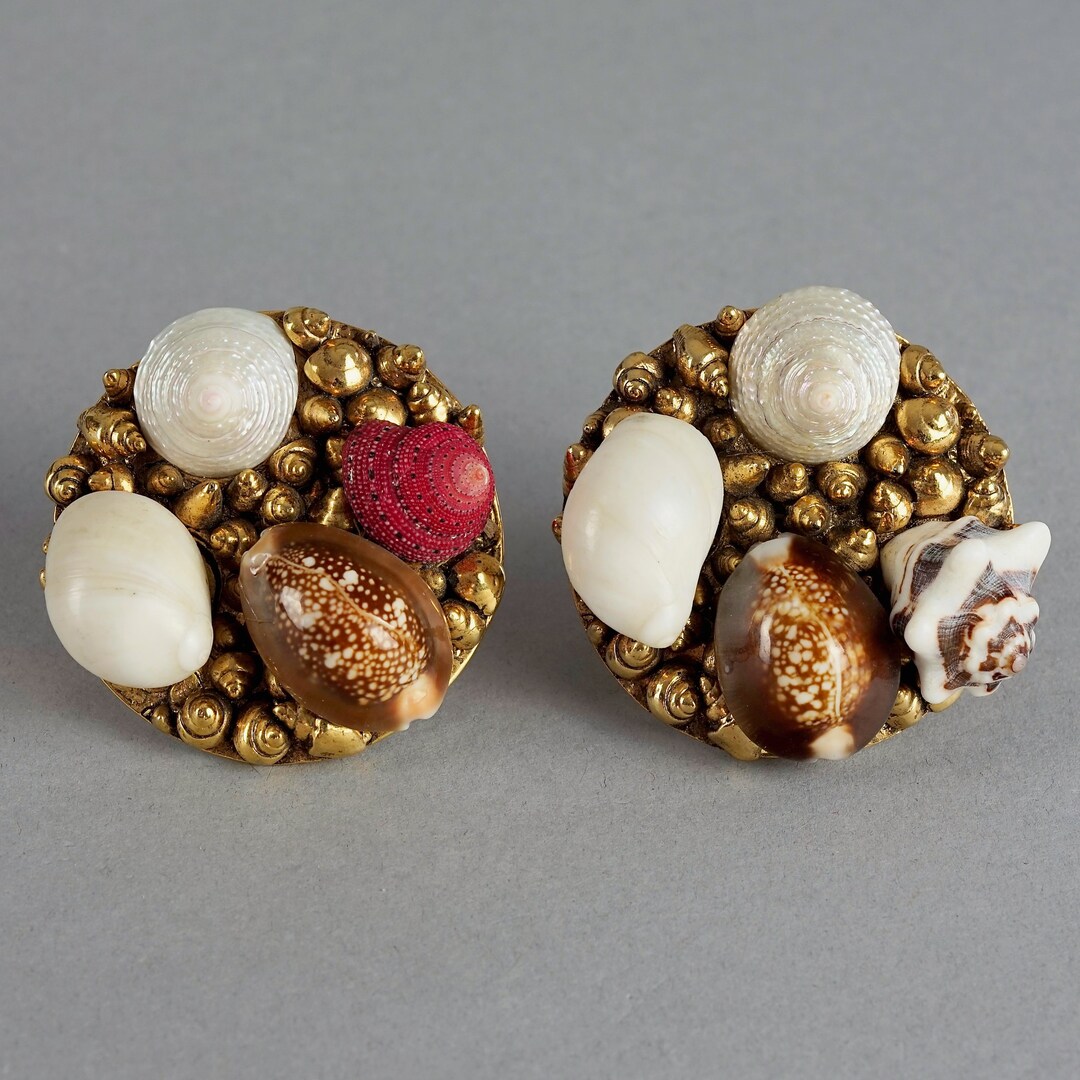 Vintage Massive CHANTAL THOMASS Gilt Seashells Disc Earrings - Etsy