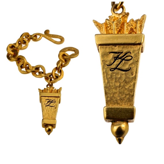 Vintage KARL LAGERFELD KL Logo Arrow Quiver Charm Bra… - Gem