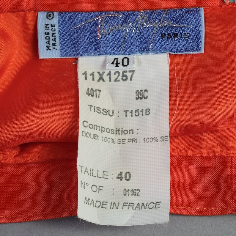 Vintage THIERRY MUGLER Silk Jeweled Coral Button Orange Jacket Skirt ...
