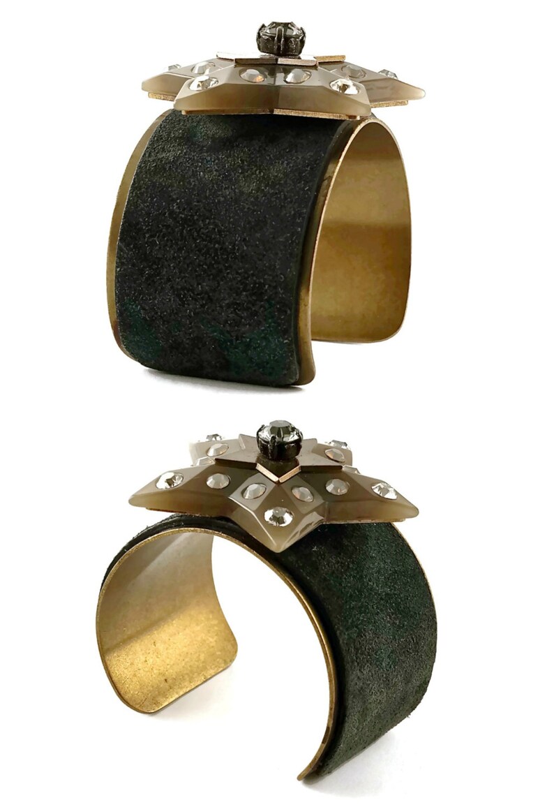 Vintage LANVIN PARIS Star Rhinestone Studded Suede Cuff | Etsy