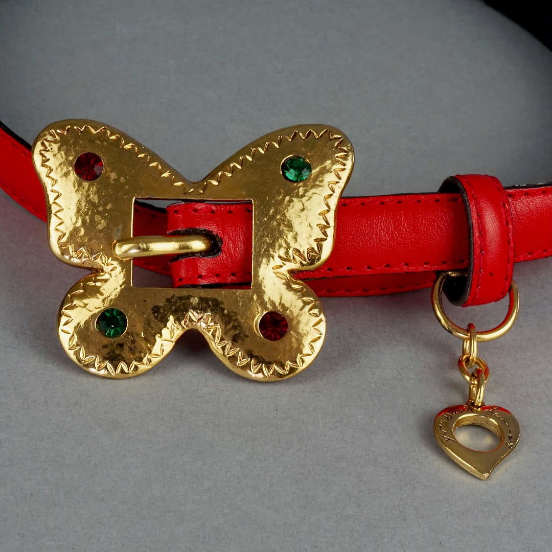 Vintage YVES SAINT LAURENT Ysl Jewelled Butterfly Red Leather Belt - Etsy