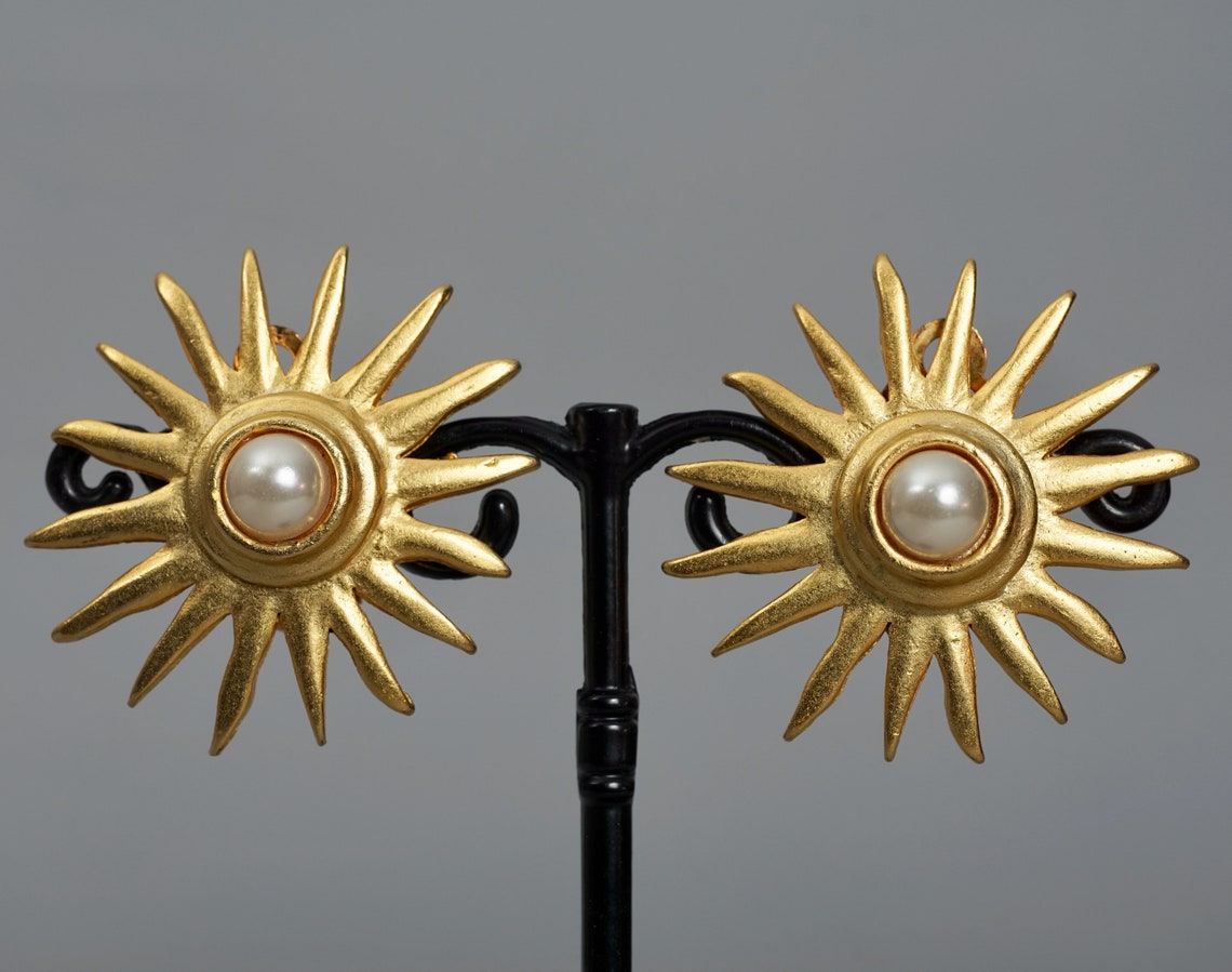 Vintage EDOUARD RAMBAUD Sunburst Pearl Earrings - Etsy
