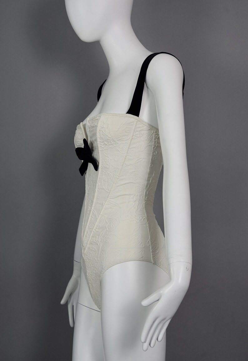Vintage CHRISTIAN LACROIX Wired Corset Embossed Brocade Ivory White ...