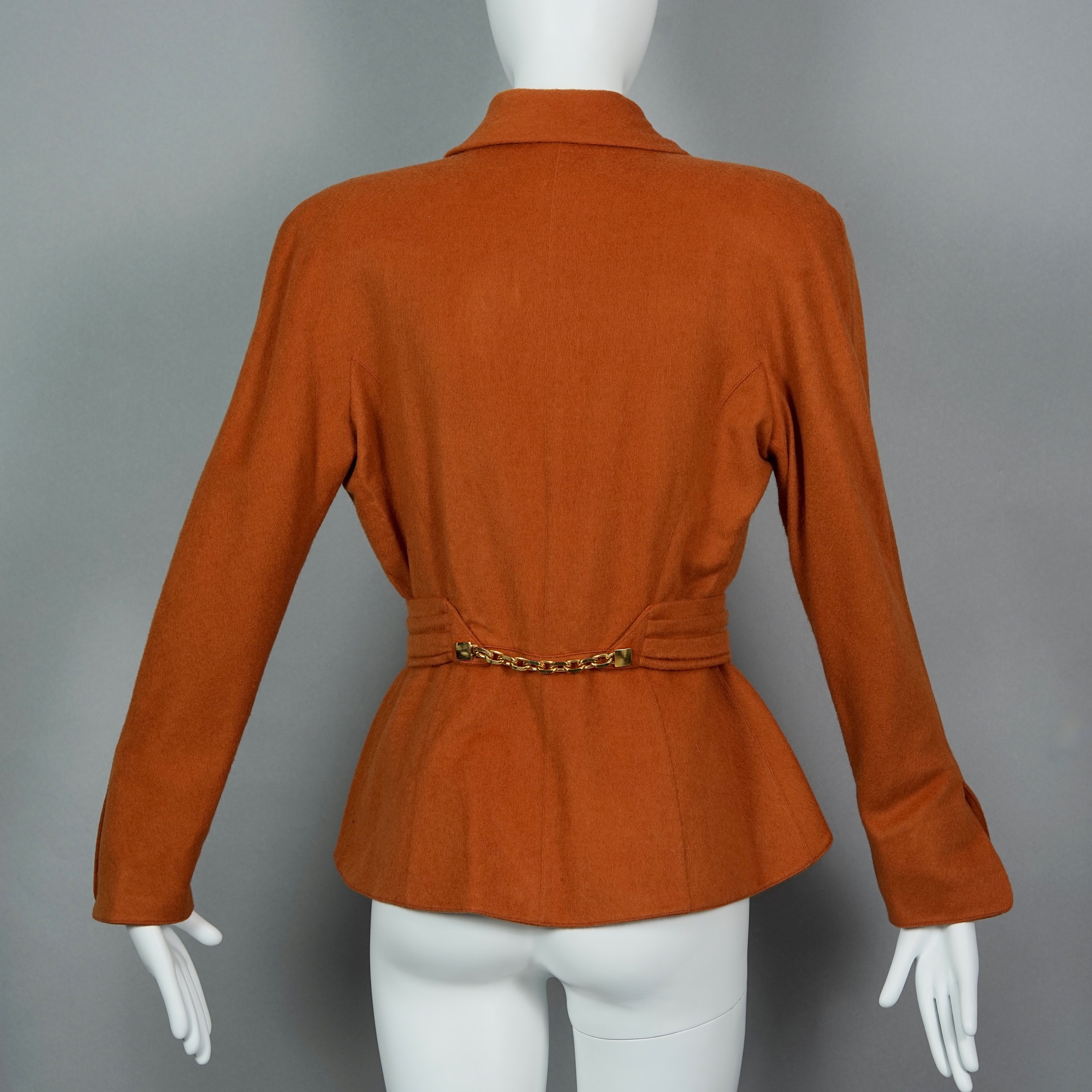 Vintage THIERRY MUGLER Structured Belted Chain Burnt Orange Wool Jacket ...