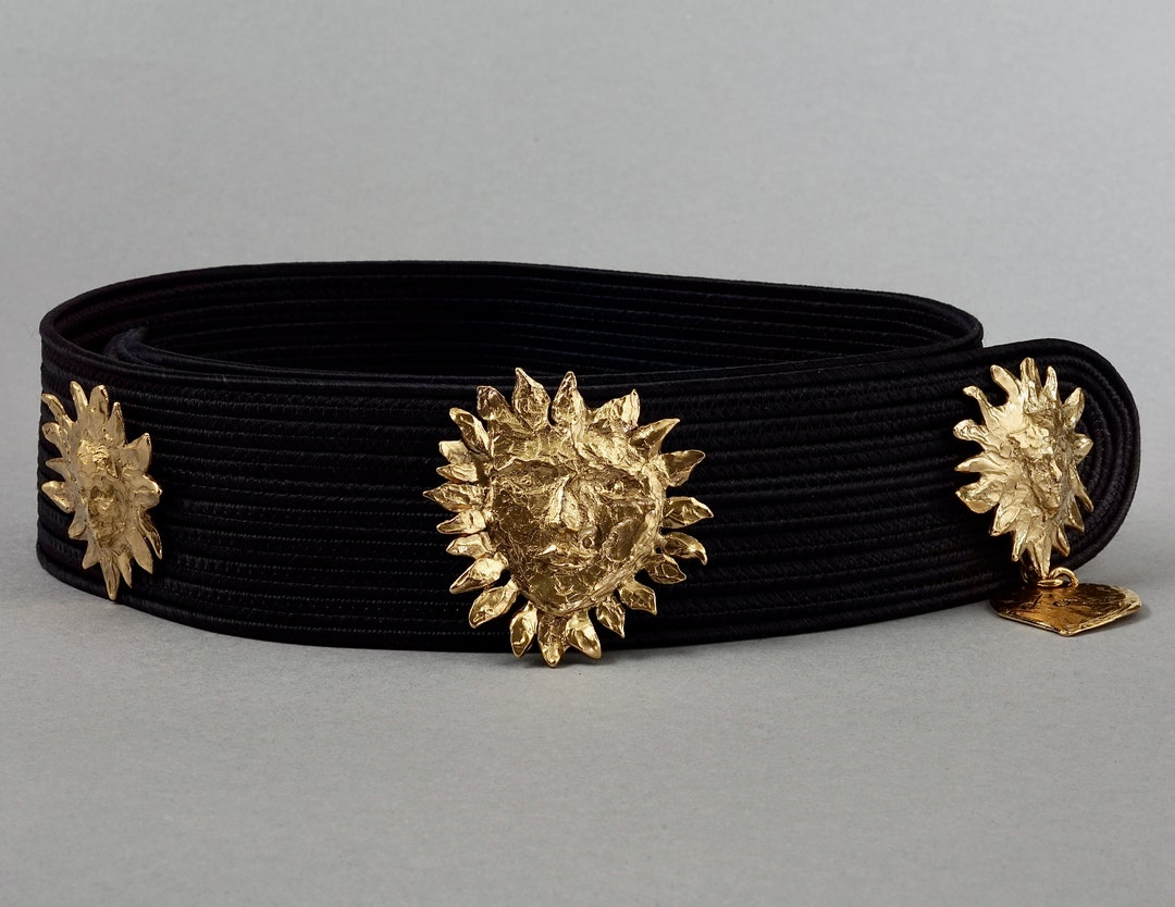 Vintage YVES SAINT LAURENT Ysl Sun Face Charm Black Passementerie Belt ...