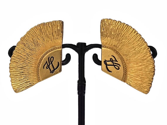 Vintage Iconic KARL LAGERFELD Logo Fan Textured Earri… - Gem