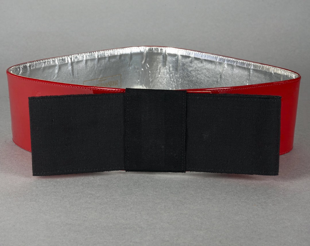 Vintage YVES SAINT LAURENT Ysl Black Bow Red Patent Belt - Etsy