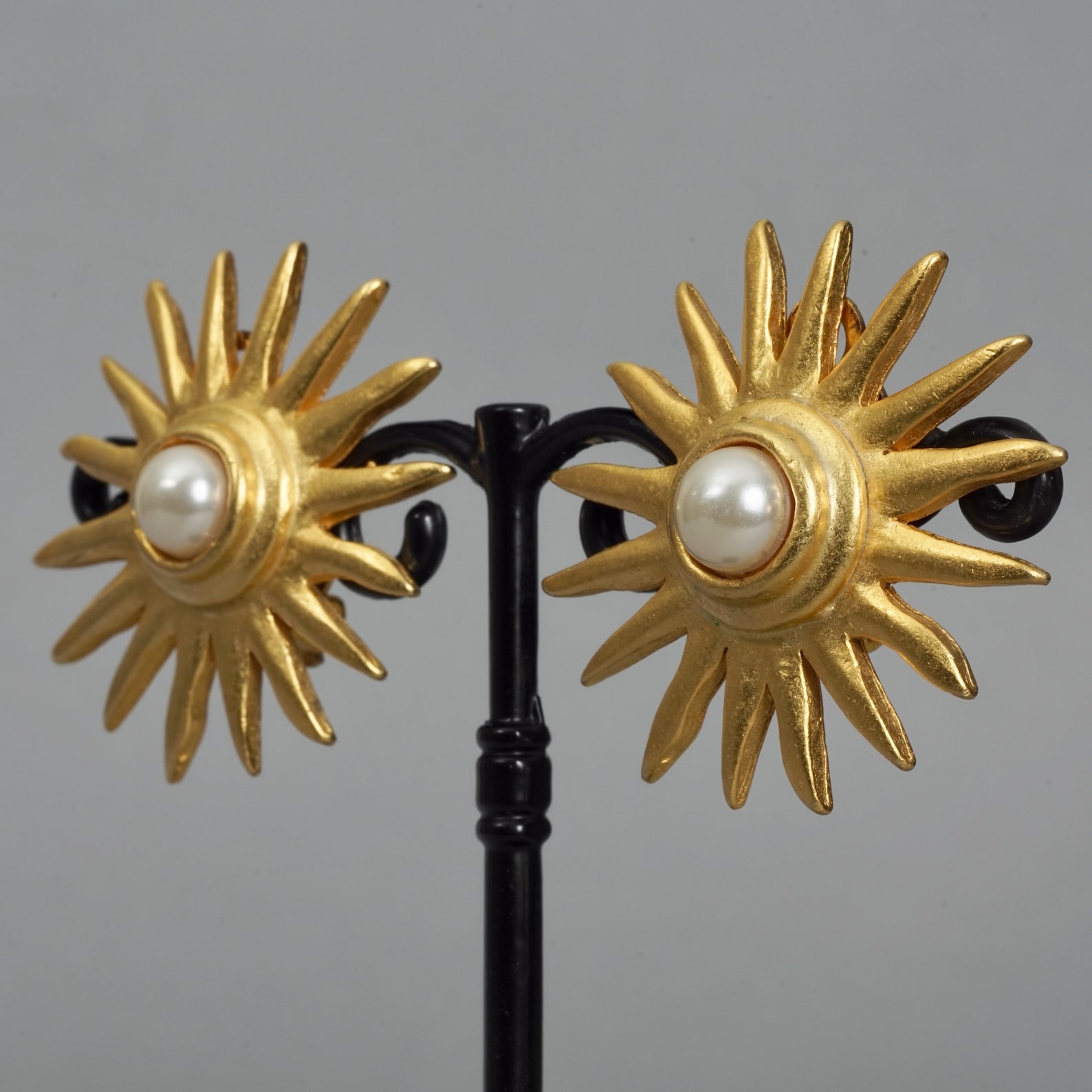 Vintage EDOUARD RAMBAUD Sunburst Pearl Earrings - Etsy