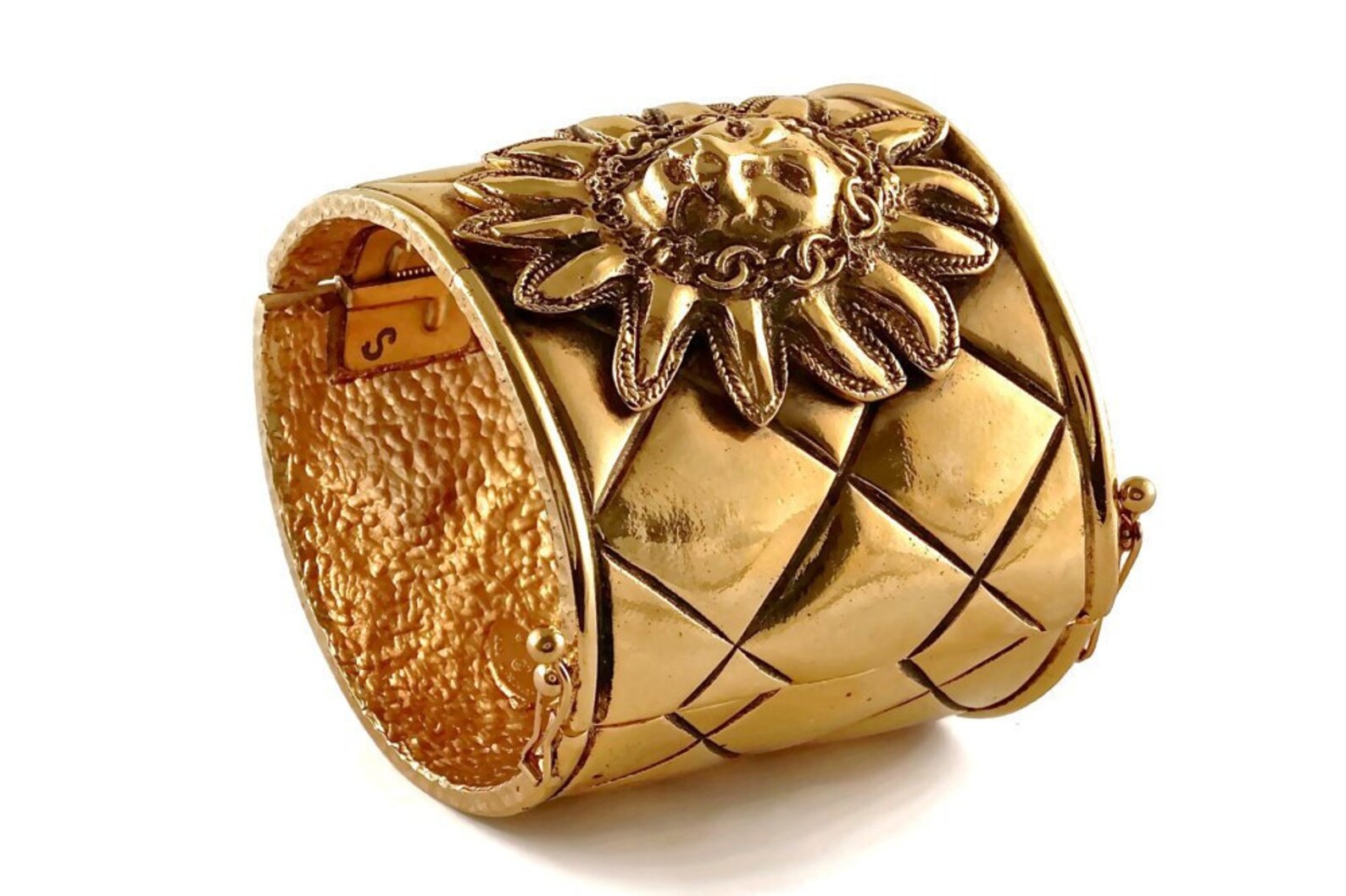 Vintage CHANEL Iconic Lion Head Logo Quilted Bracelet Cuff - Etsy