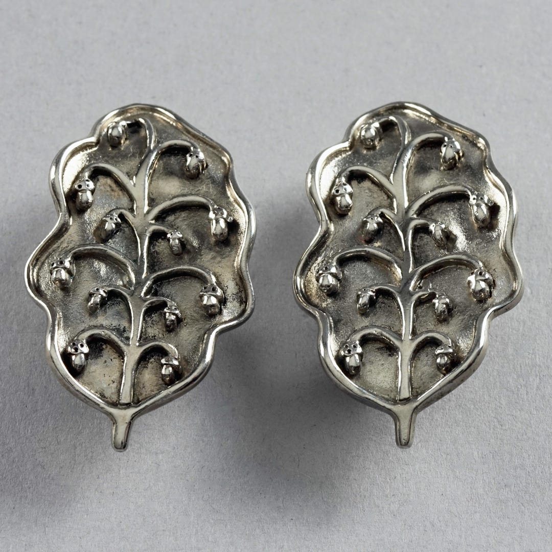 Vintage ISABEL CANOVAS Big Leaf Silver Tone Earrings - Etsy
