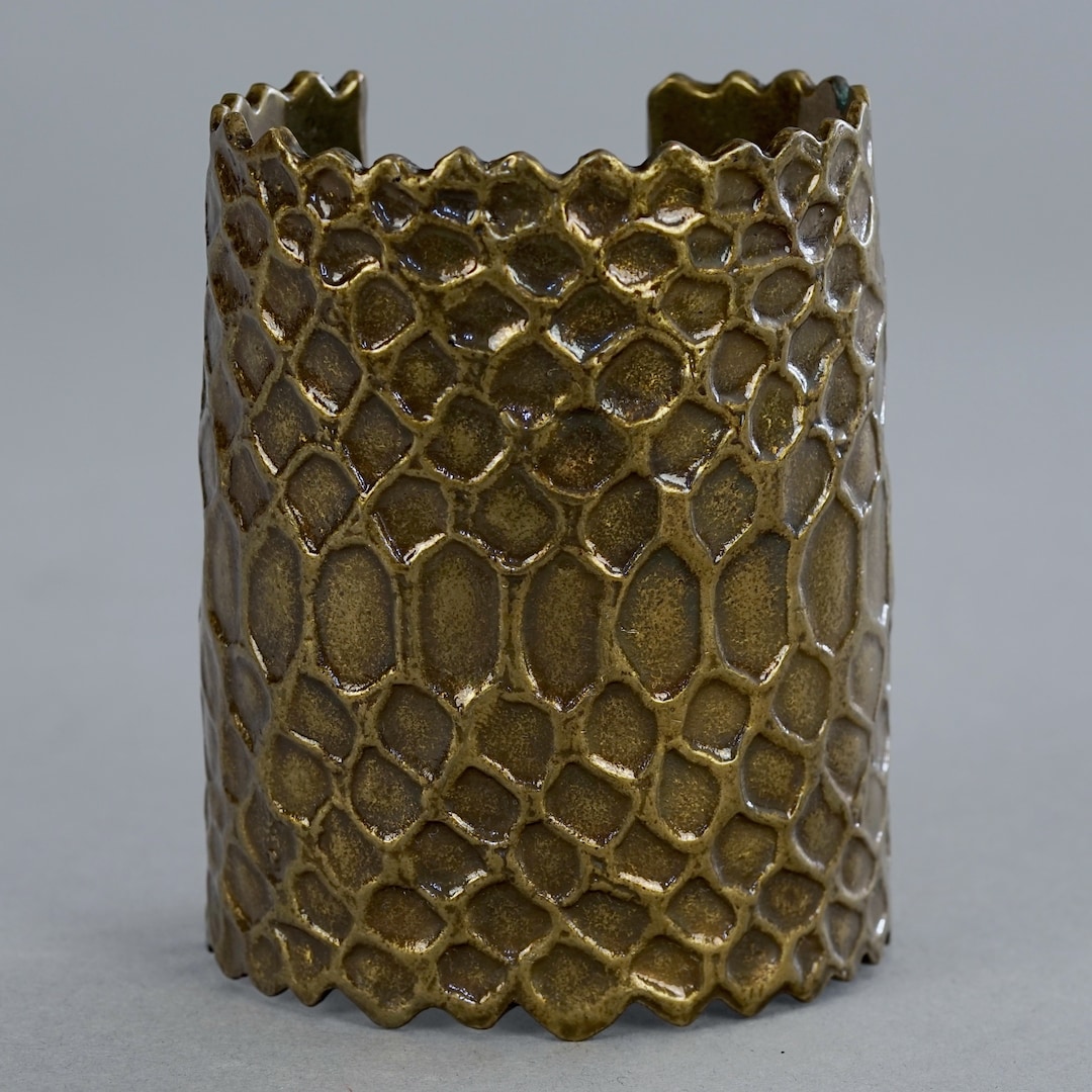 Vintage YVES SAINT LAURENT Ysl Snake Pattern Bronze Tone Cuff Bracelet ...