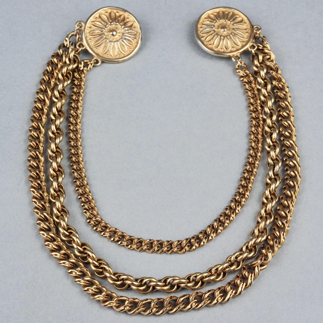 Vintage CELINE Double Medallion and Triple Chain Lapel Brooch - Etsy