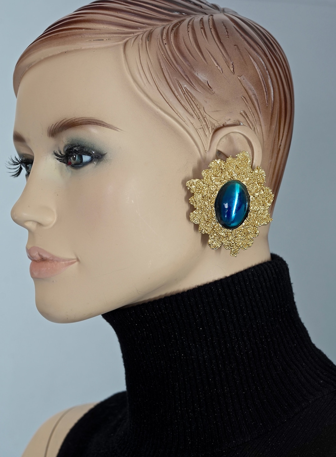 Vintage Runway YVES SAINT LAURENT Ysl Blue Cabochon Textured Bubble ...