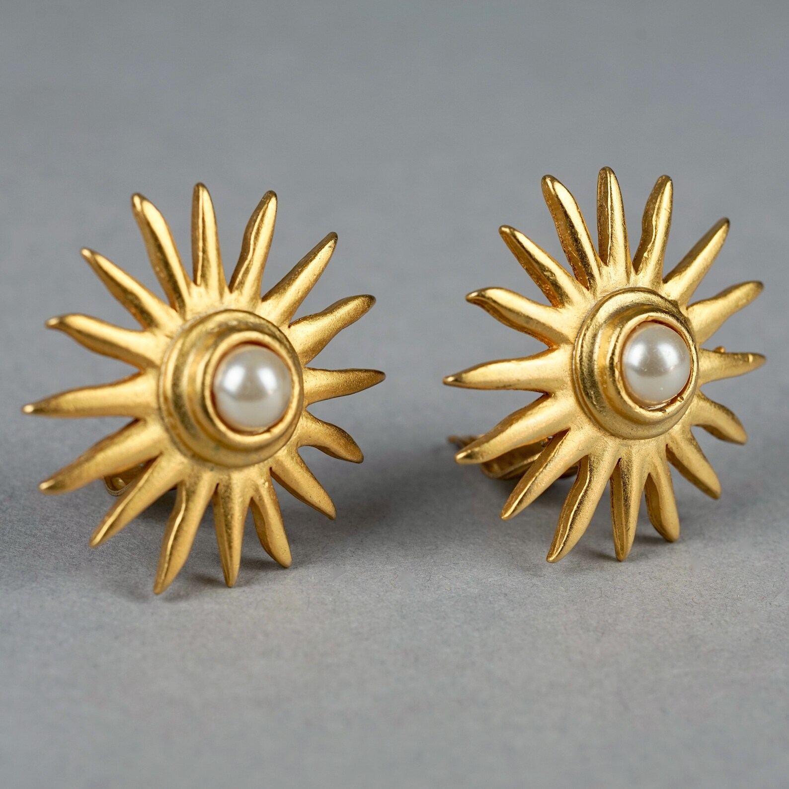 Vintage EDOUARD RAMBAUD Sunburst Pearl Earrings - Etsy
