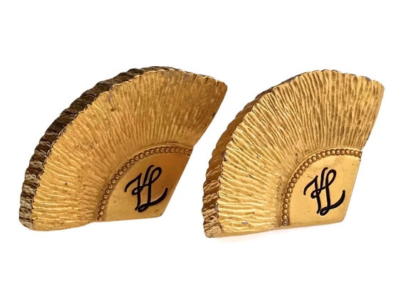 Vintage Iconic KARL LAGERFELD Logo Fan Textured Earri… - Gem