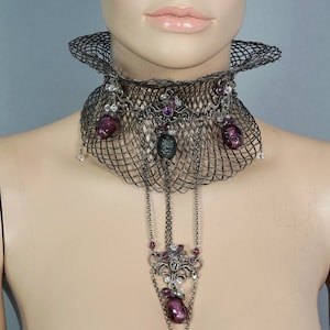 Vintage TON PASCAL Jewelled Baroque Mesh Cascading Chain Collar Choker ...
