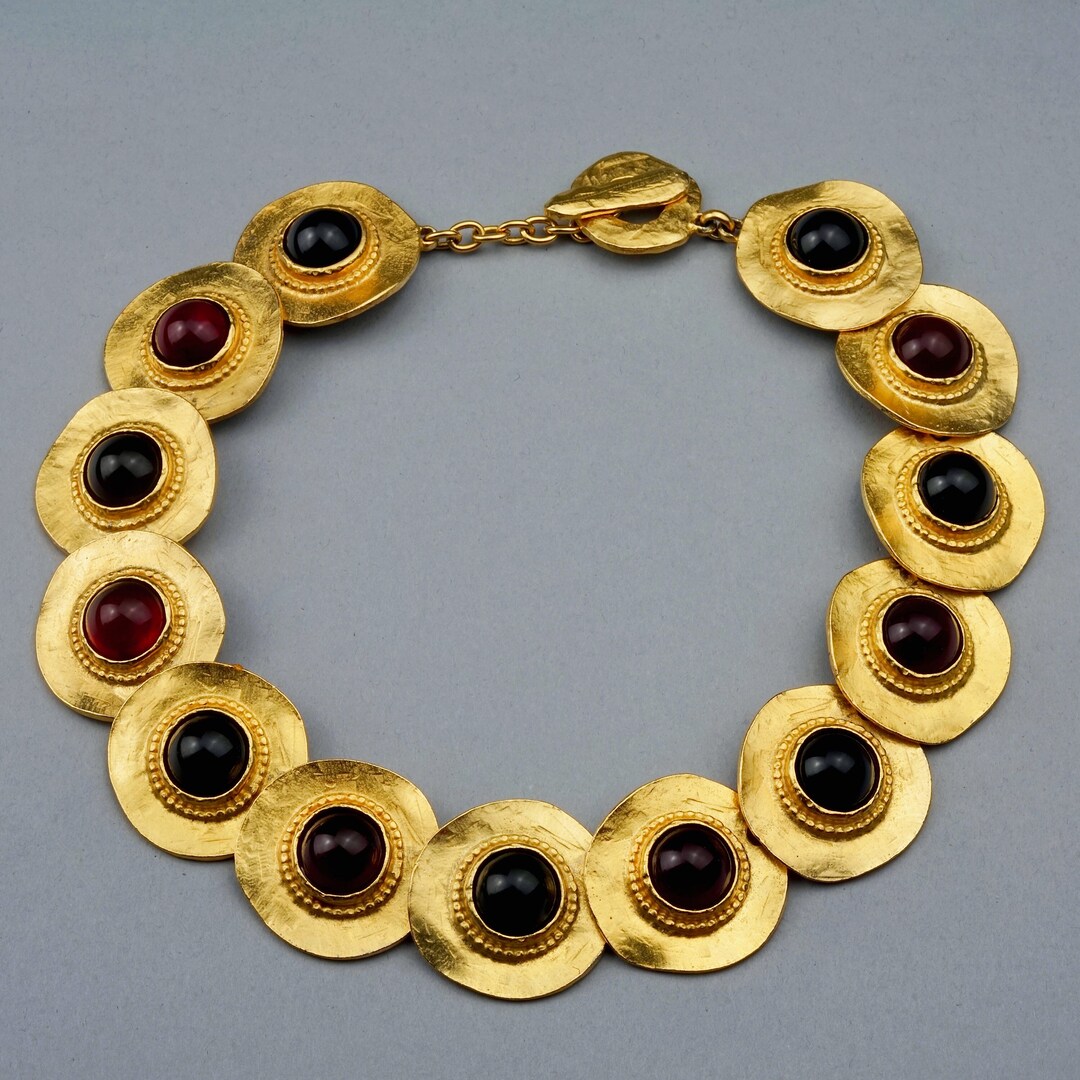 Vintage EDOUARD RAMBAUD Hammered Jewelled Disc Link Necklace - Etsy