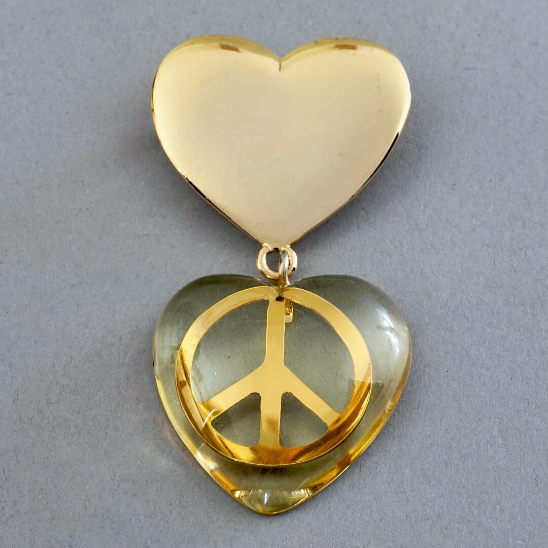 Vintage MOSCHINO Lucite Heart Peace Sign Novelty Brooch - Etsy