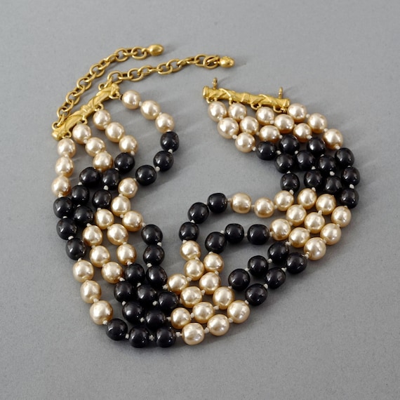 Vintage KARL LAGERFELD Multi Strand Two Tone Pearl Ch… - Gem