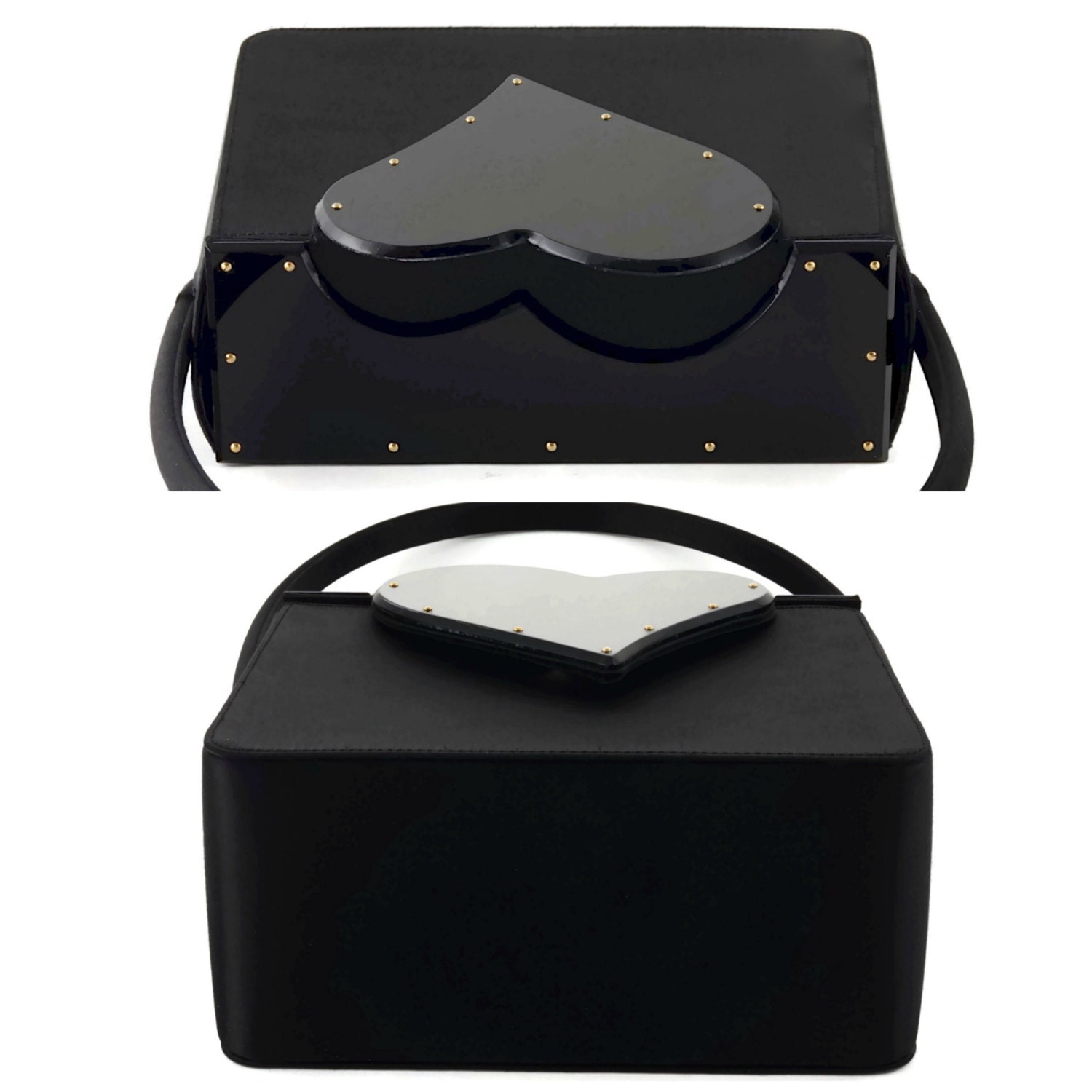 Vintage YVES SAINT LAURENT Heart Plexiglass Black Silk Box Bag - Etsy